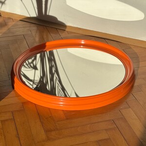 Orange Round Mirror / Vintage Circle Mirror / Mid Century Modern Wall ...