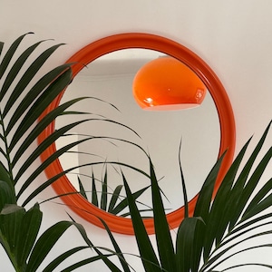 Orange Round Mirror / Vintage Circle Mirror / Mid Century Modern Wall ...