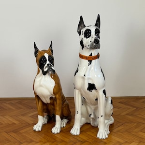 Boxer Dog Ceramic Statue / Vintage Porcelanin Life Size Dog Figurine ...