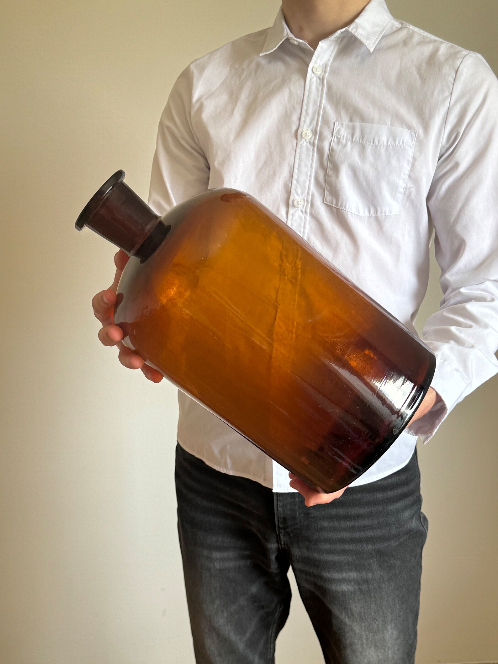 Amber Glass Apothecary Bottle XL Rare Blown Brown / Vintage Dame Jeanne ...