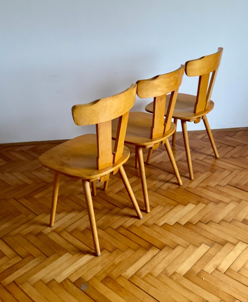 1 of 3 Vintage Brown Wooden Dining Chairs / Mid Century Cottage Chairs ...