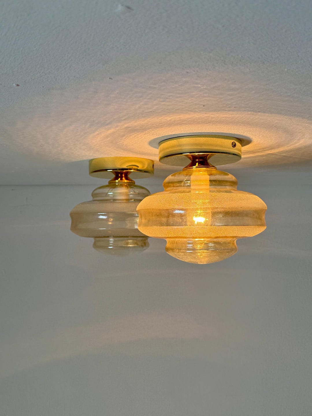 1 of 12 Vintage Translucent Glass Ceiling or Wall Lamp / Chrome and ...