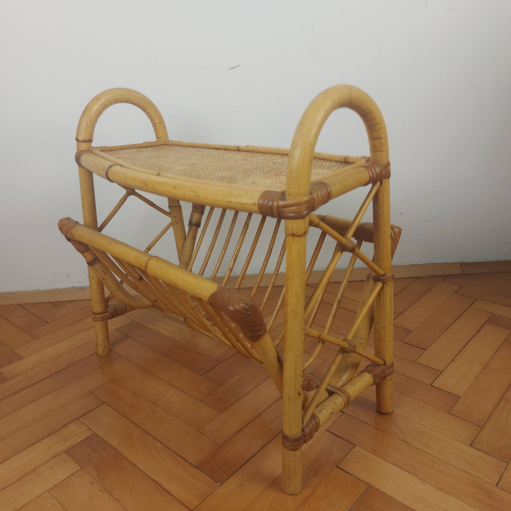 Vintage 80s Bamboo Rattan Magazine Rack Table Retro Mid - Etsy