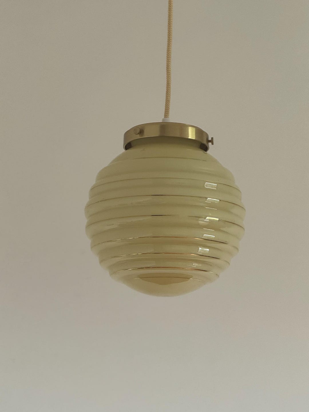 Vintage Art Deco Beige Glass Globe Pendant Light / MCM Sphere Ceiling ...