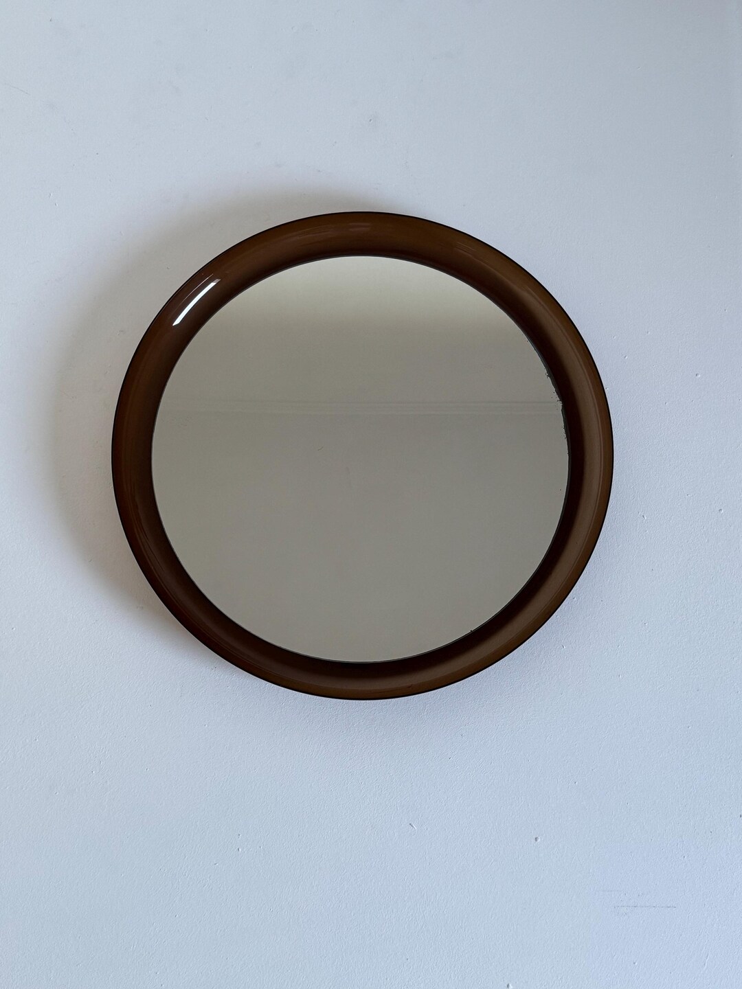 Vintage Round Wall Mirror / Space Age Brown Mirror / Designed by Luigi ...