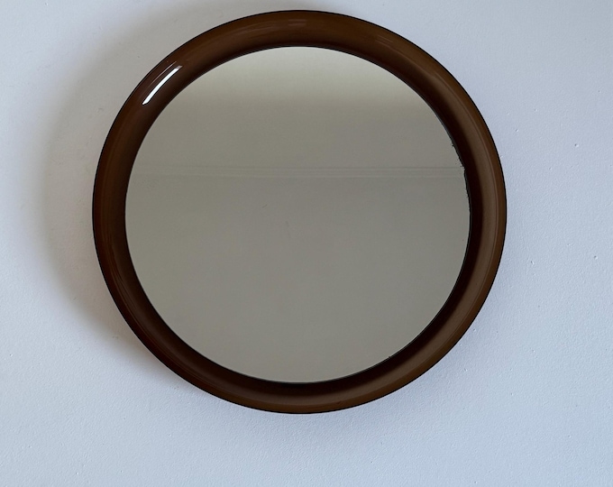 Vintage Round Wall Mirror / Space Age Brown Mirror / Designed by Luigi ...