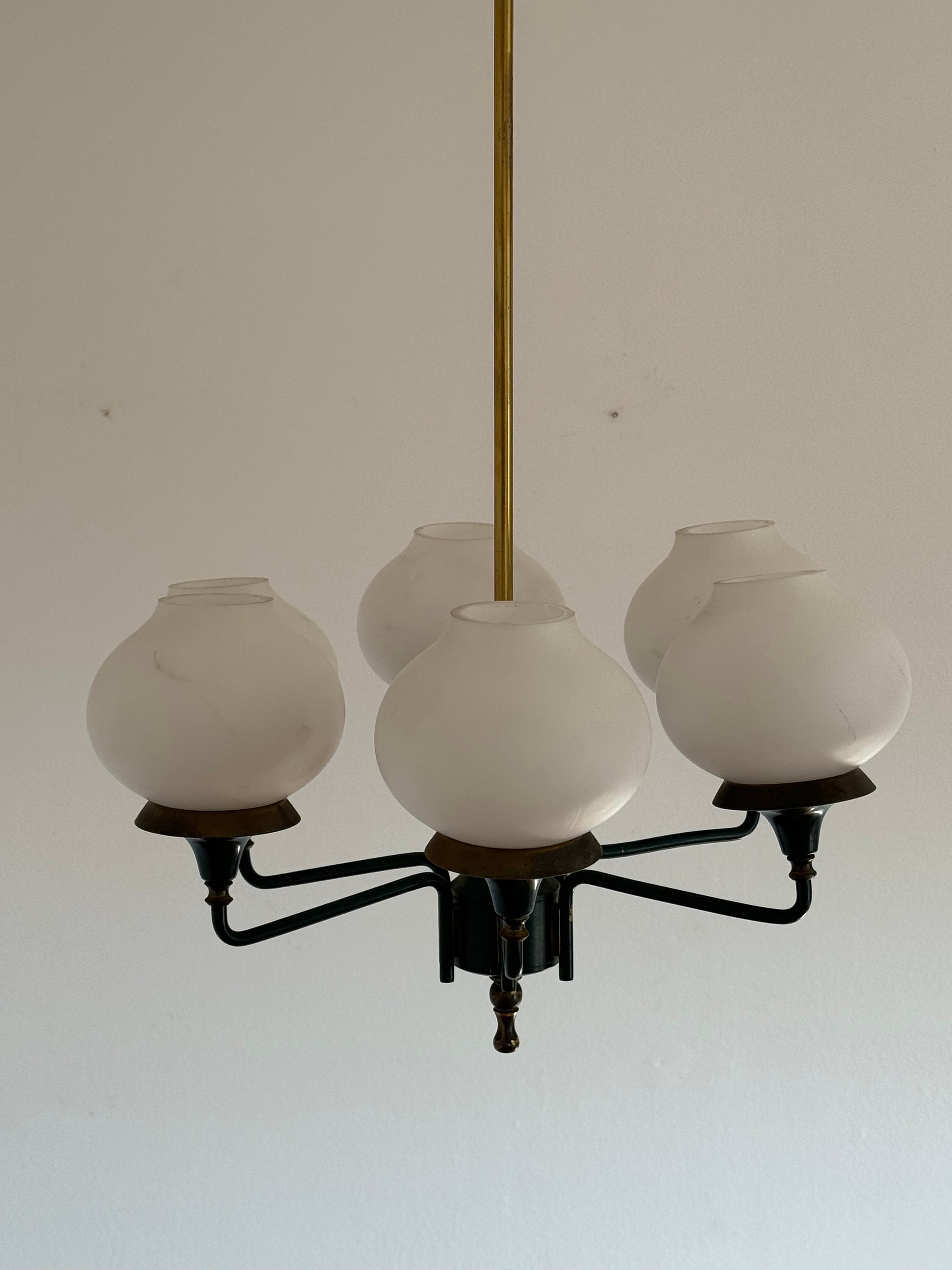 White Sputnik 6-arms Chandelier From Kaiser/ Atomic Pendant Lamp ...