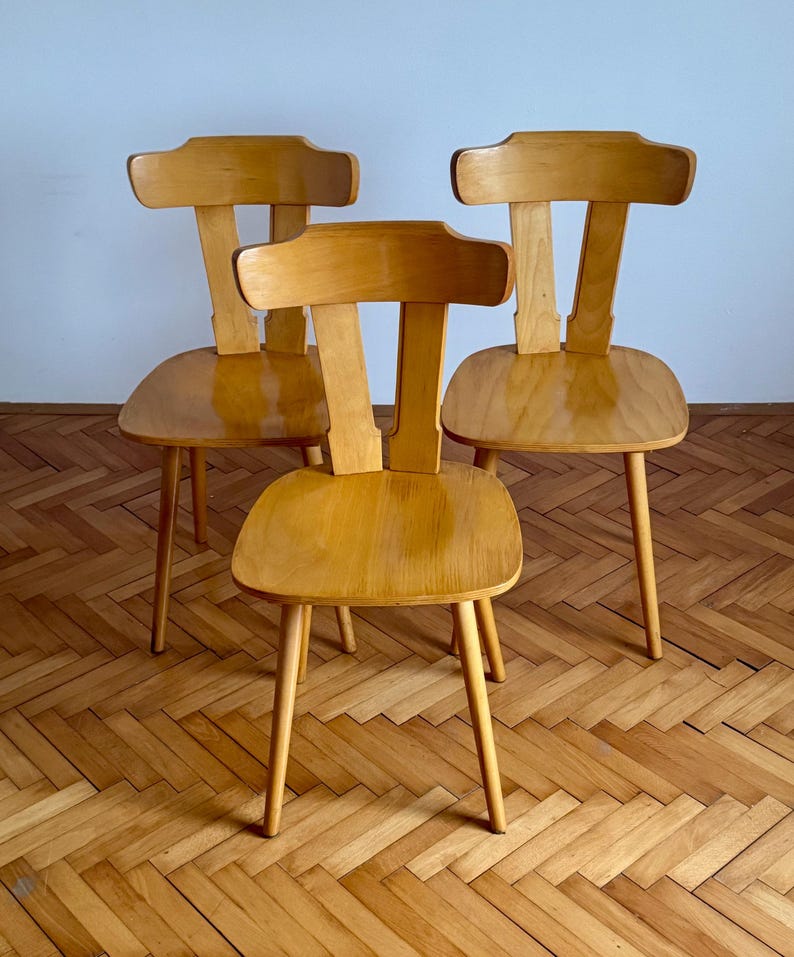 1 of 3 Vintage Brown Wooden Dining Chairs / Mid Century Cottage Chairs ...