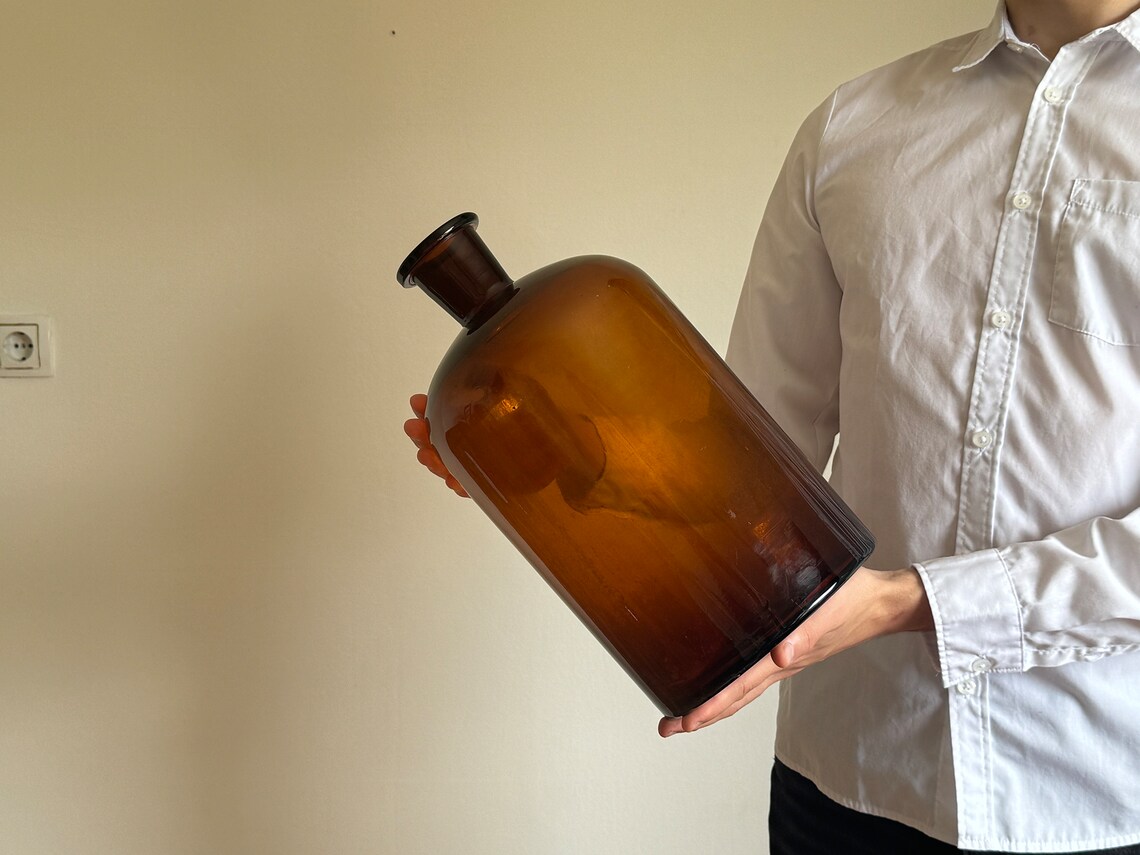 Amber Glass Apothecary Bottle XL Rare Blown Brown / Vintage Dame Jeanne ...