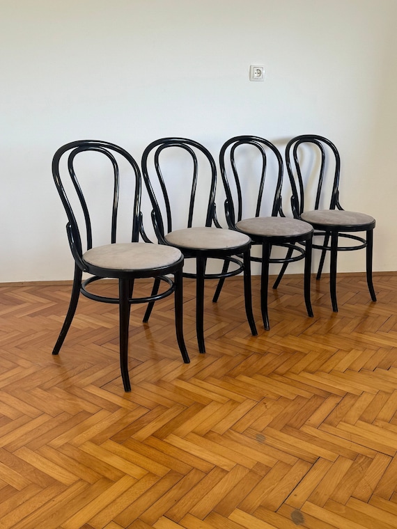 SET of 4 Vintage Black Bentwood Upholstered Dining Chairs Thonet style Chairs No. 18 Mid Century Wooden Dining Chairs Italy 1980s Etsy