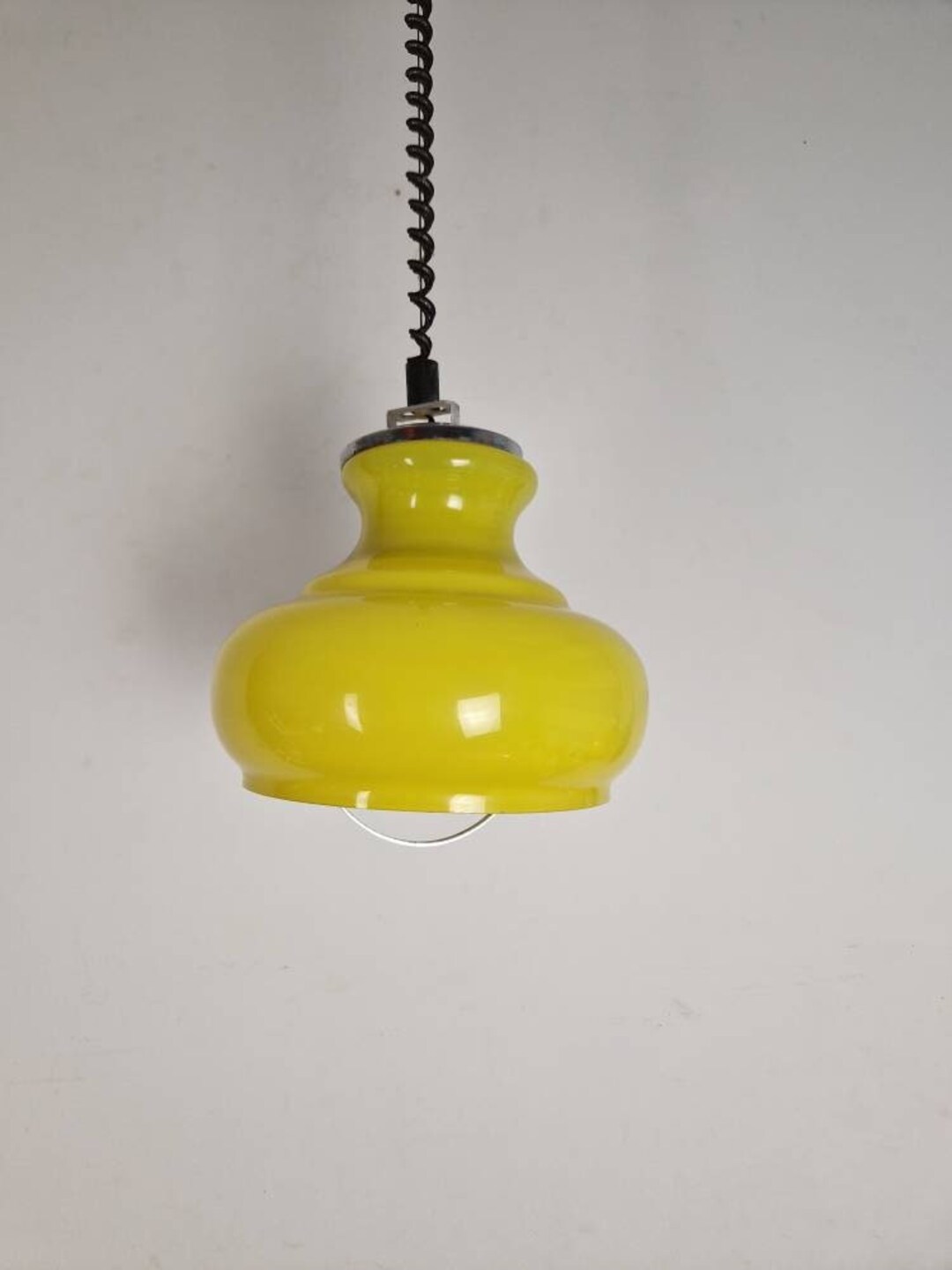Vintage Yellow Glass Ceiling Light / Mid-century Pendant Lamp / Opaline ...