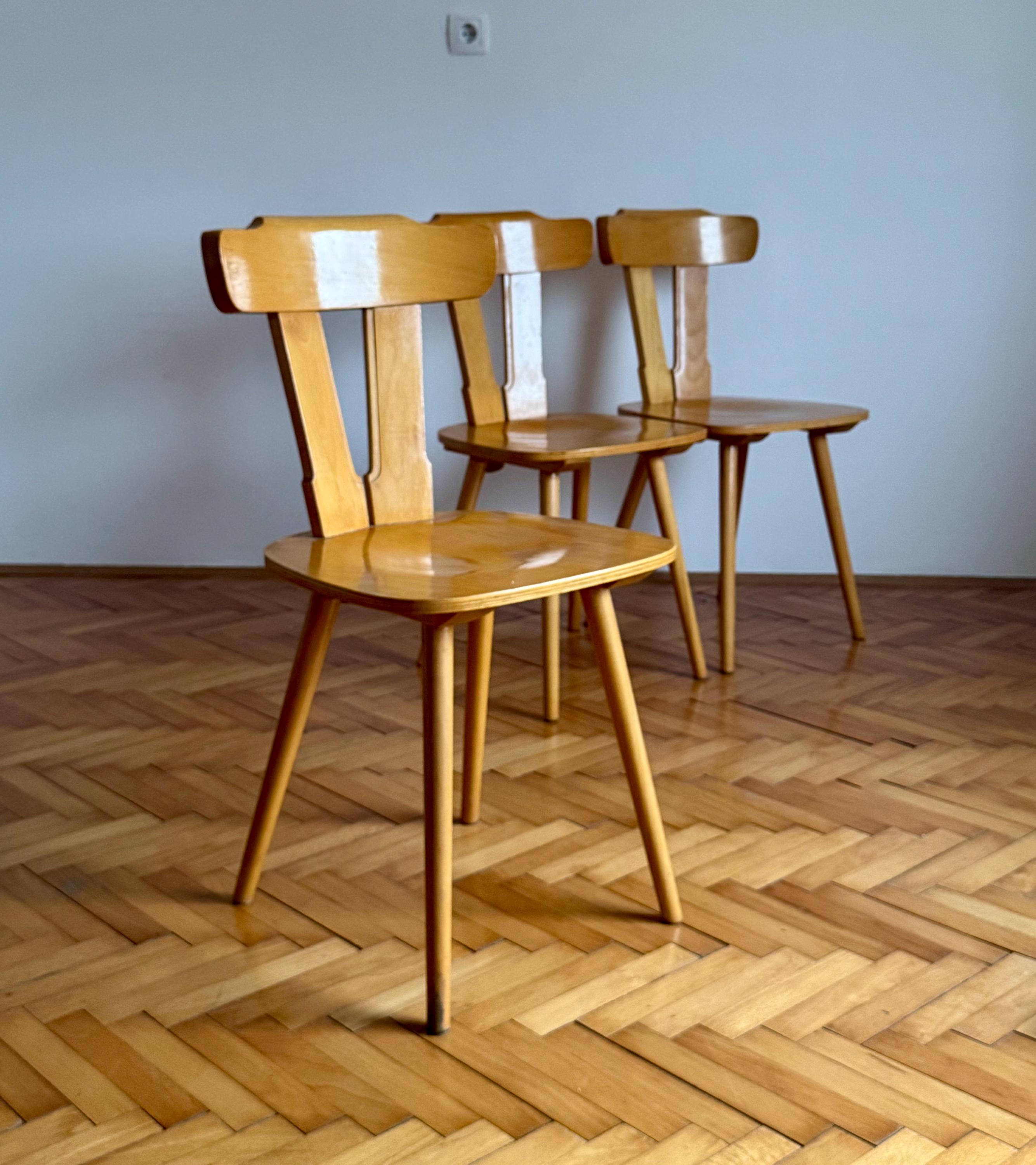 1 of 3 Vintage Brown Wooden Dining Chairs / Mid Century Cottage Chairs ...