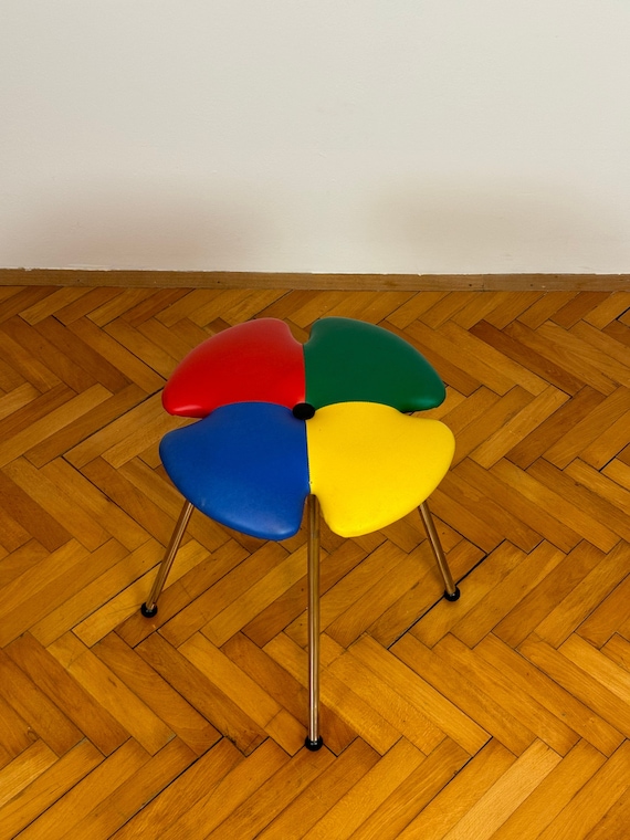 Vintage Pop Art Colorful Footstool Italian Clover Leaf Effezeta Small Round Chair Mid Century Modern 1980s Etsy