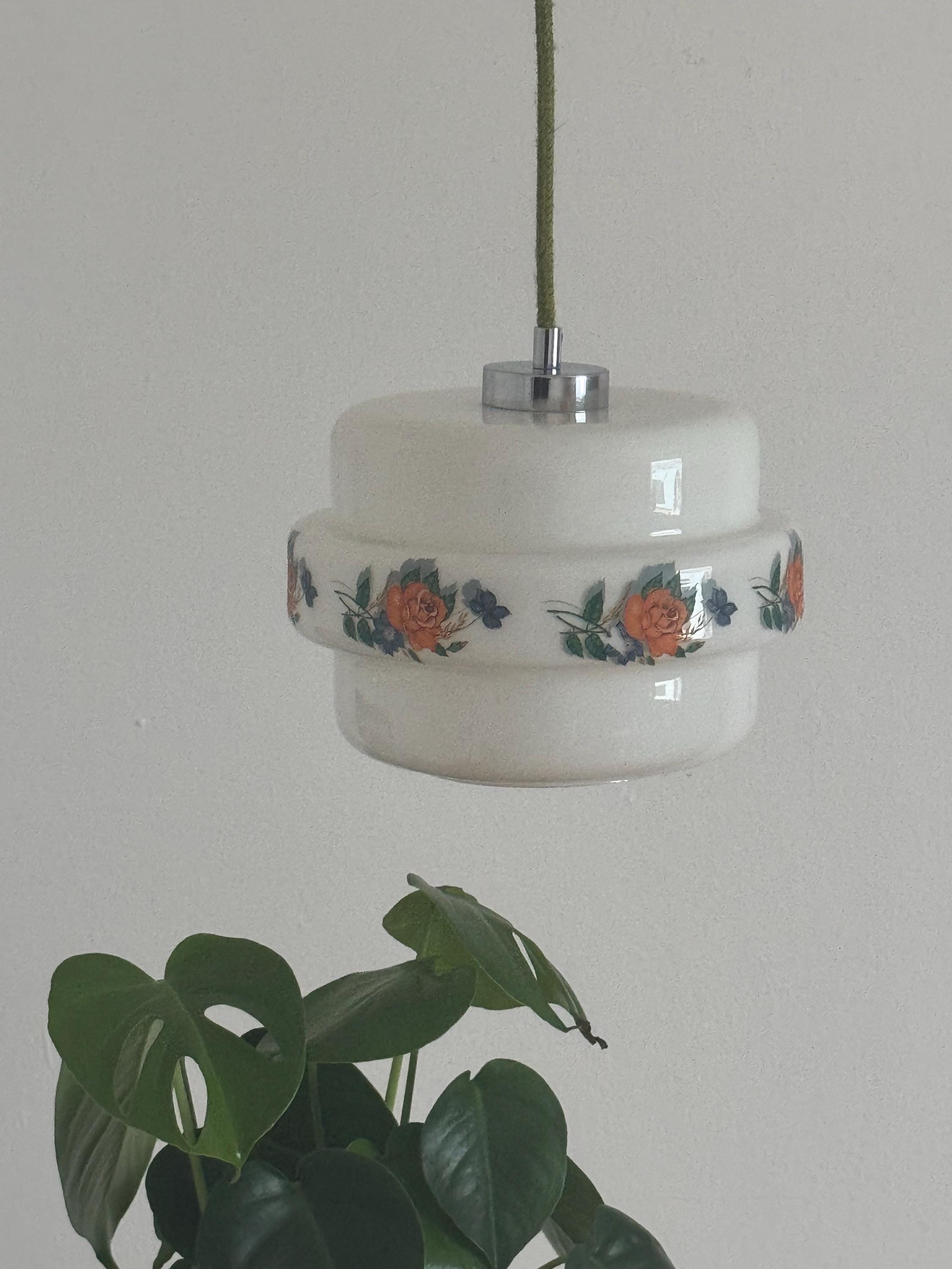 Vintage Opaline Glass Pendant Lamp / Mid-century / Yugoslavia / Retro ...
