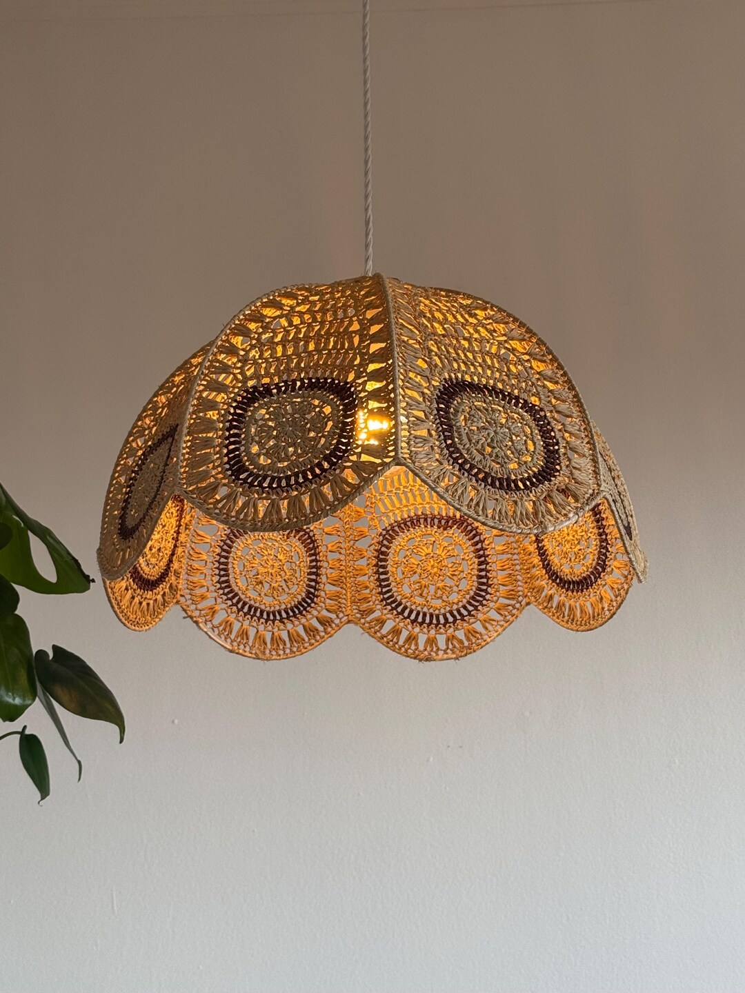 Vintage Rope Pendant Light / Handmade Ceiling Light / Mid Century ...
