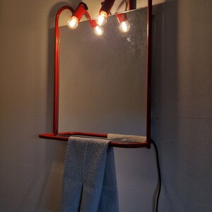 Red Square Mirror With Lights / Wall Vintage Makeup Mirror / Mid ...