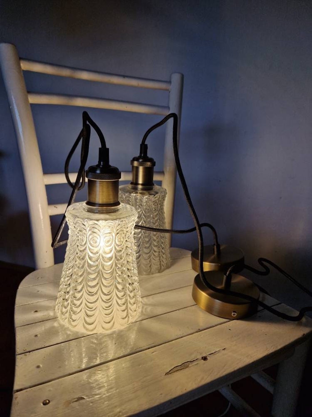 1 of 4vintage Glass Pendant Lights/ Retro Lights/ Refurbished Italian ...