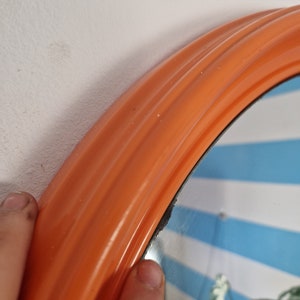 Orange Round Mirror / Vintage Circle Mirror / Mid Century Modern Wall ...