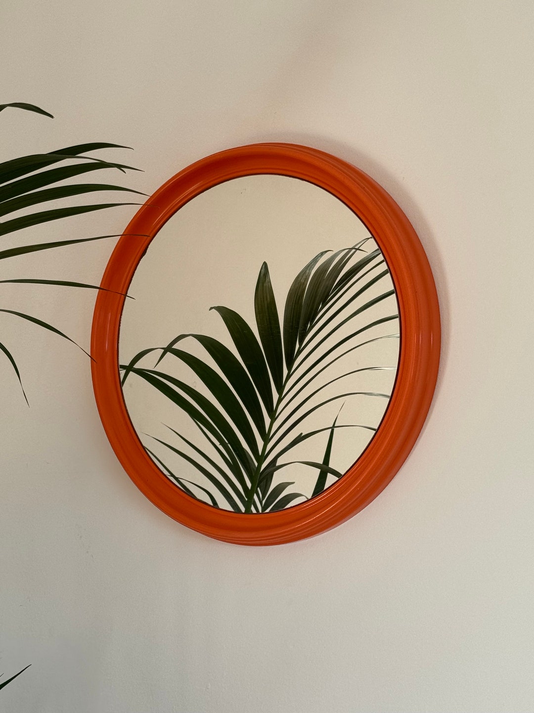 Orange Round Mirror / Vintage Circle Mirror / Mid Century Modern Wall ...