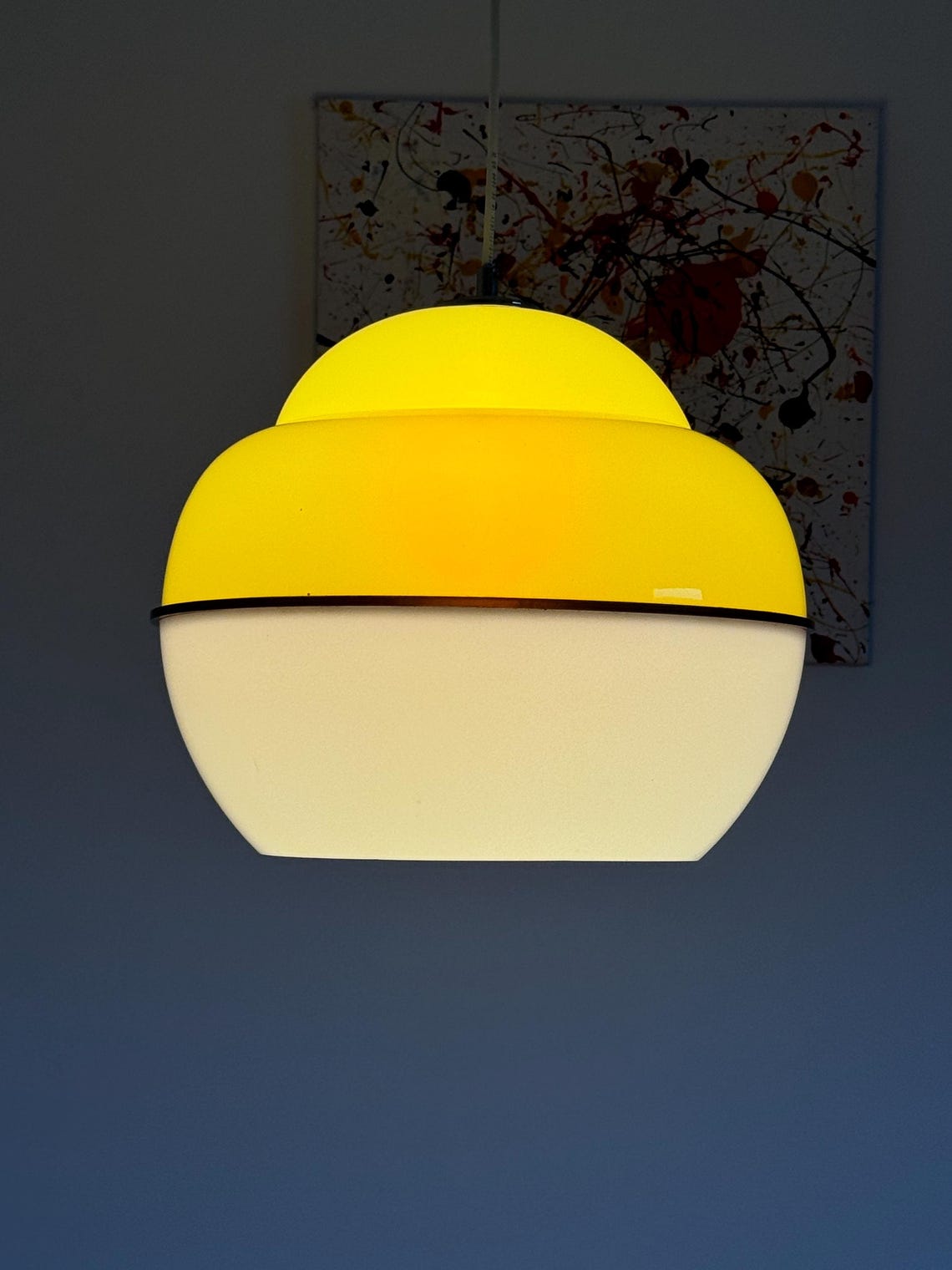 Vintage Plastic Pendant Lamp / Yellow White Ceiling Lamp / Mid Century ...