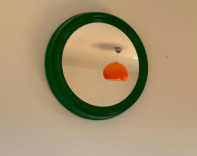 Green Round Mirror / Vintage Circle Mirror / Mid Century Modern Wall ...