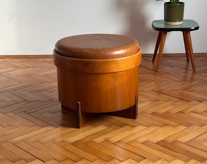 Mid Century Modern Round Footstool / Storage Ottoman / Mushroom Foot ...
