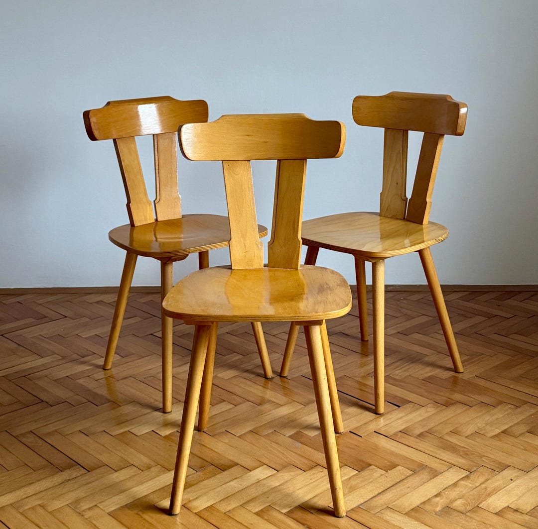 1 of 3 Vintage Brown Wooden Dining Chairs / Mid Century Cottage Chairs ...