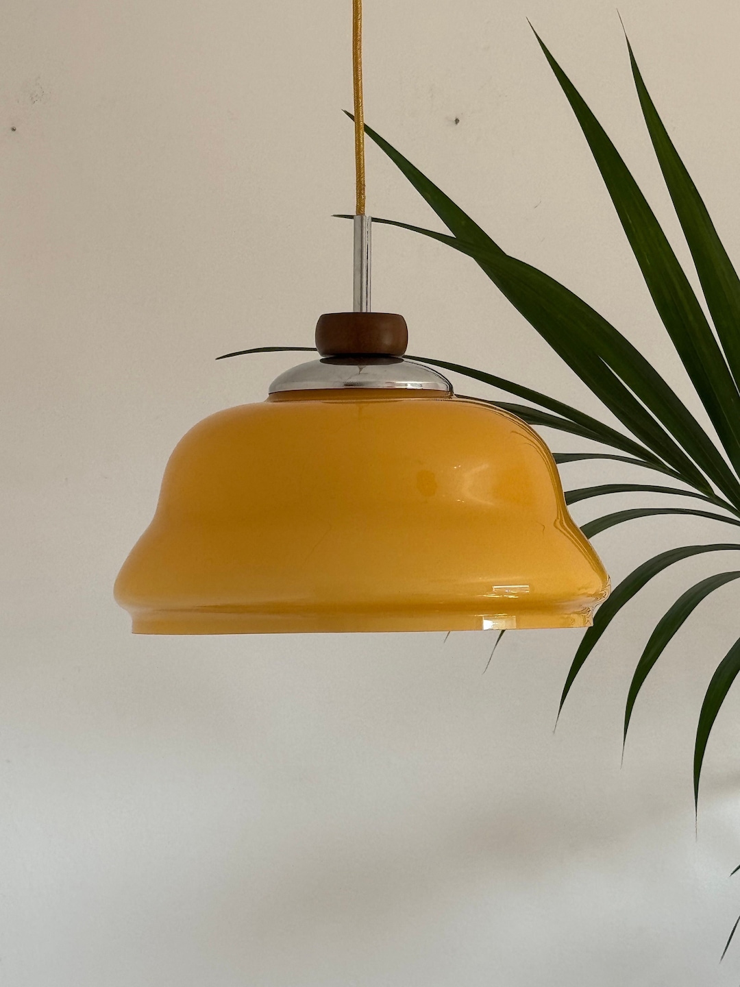 Yellow Glass Vintage Pendant Ceiling Light / Mid Century Modern ...
