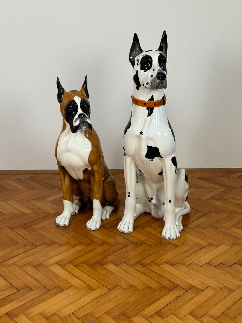 Boxer Dog Ceramic Statue / Vintage Porcelanin Life Size Dog Figurine ...
