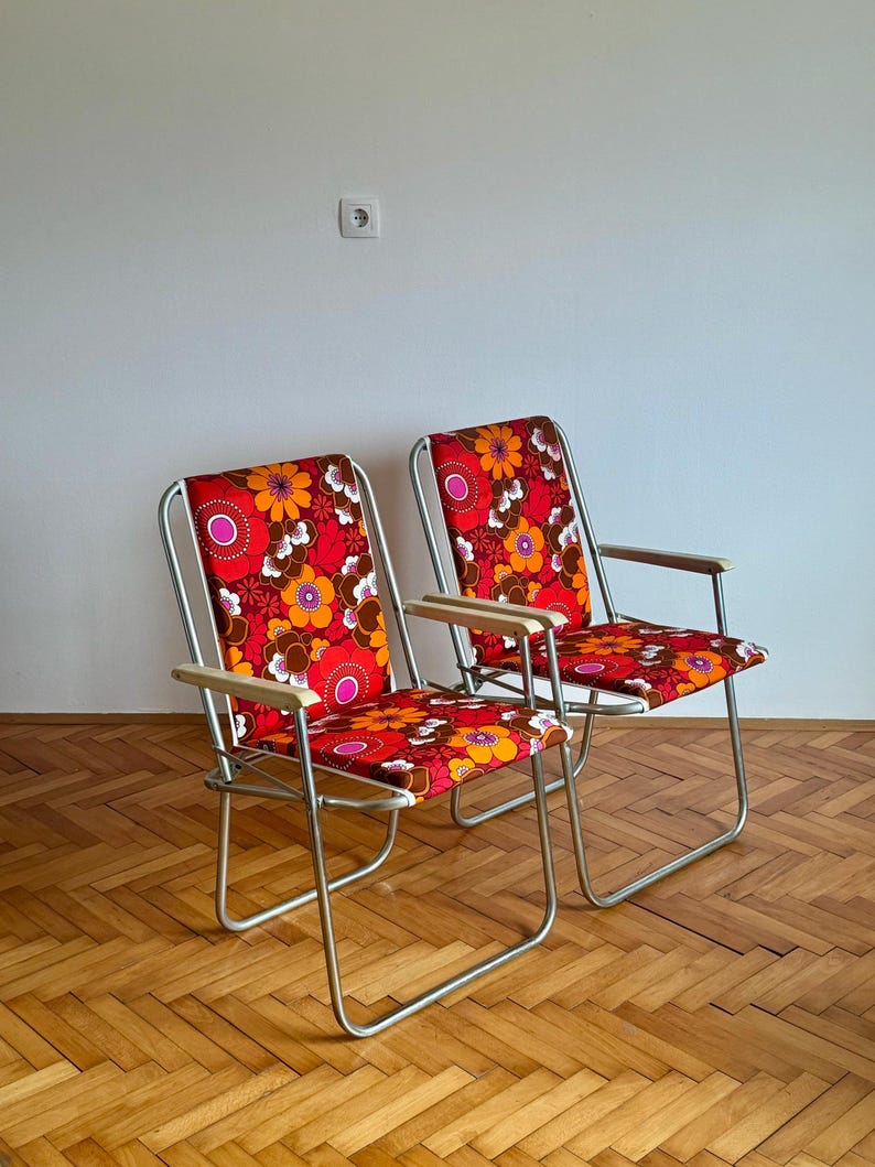 Vintage Camping Chairs Pair / Retro Picnic Chairs / Canvas Folding ...