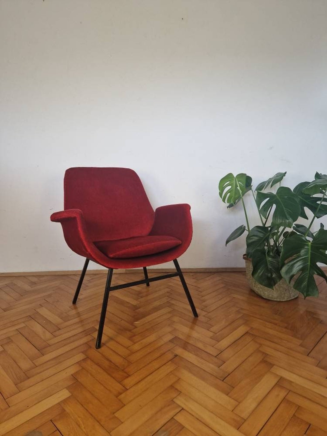Mid Century Modern Armchair / Red Fabric / Alvin Lustig Style / Vintage ...
