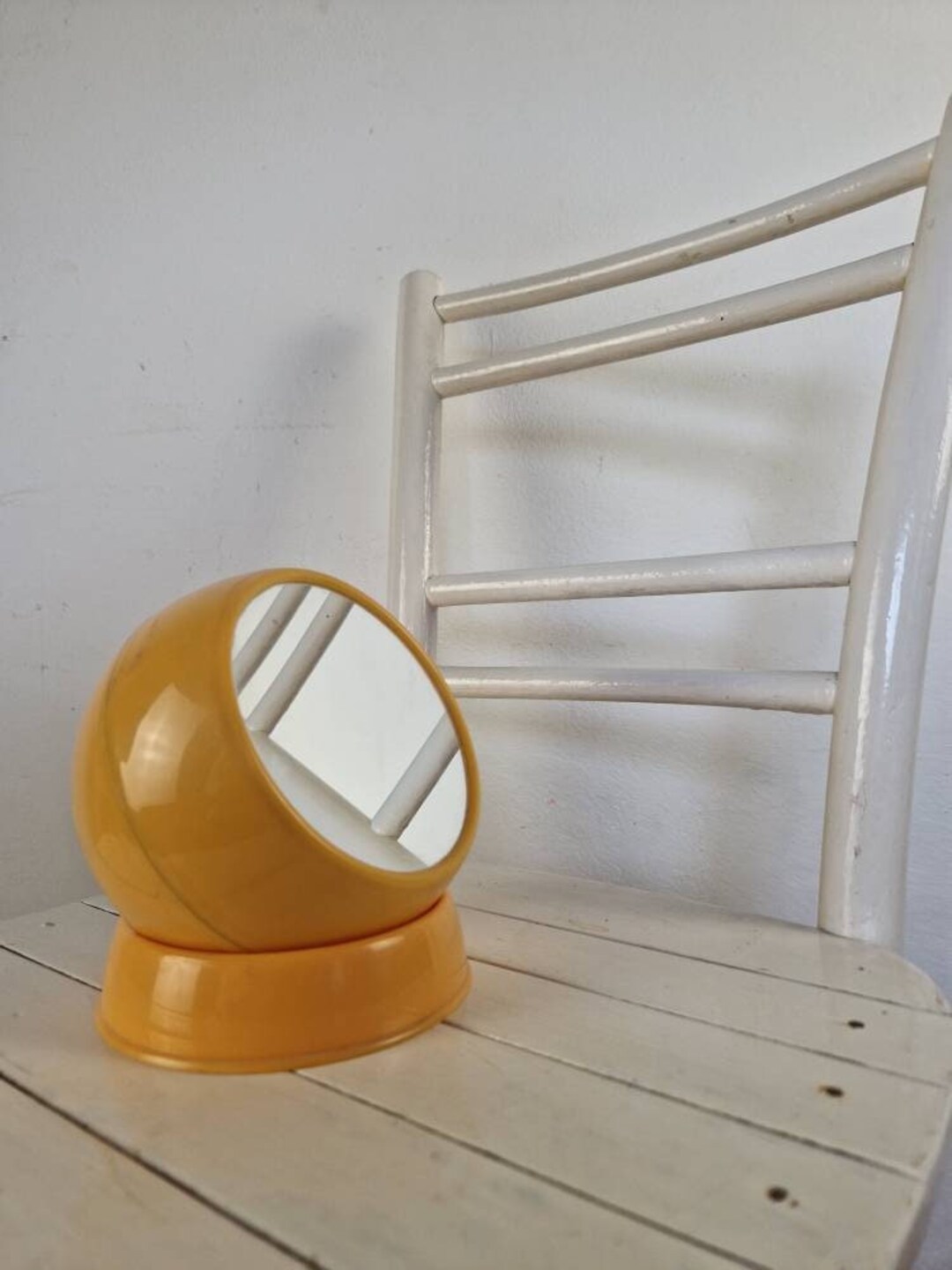 Mid Century Modern Round Yellow Plastic Mirror / Retro Circle Table ...