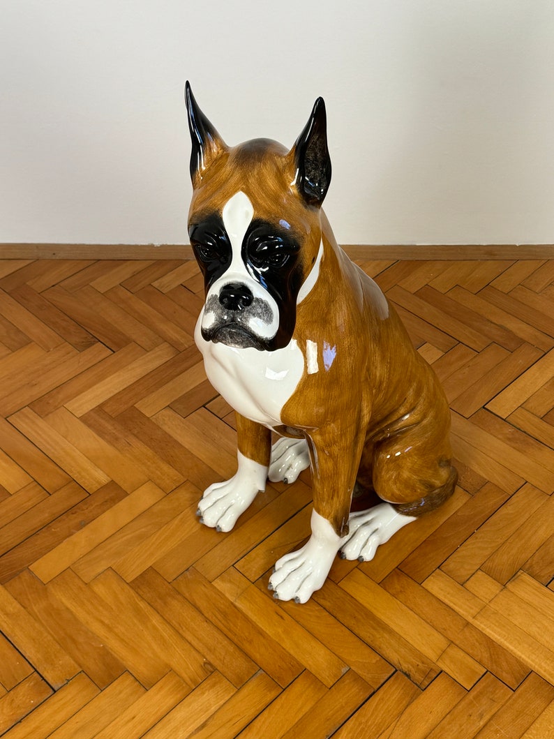 Boxer Dog Ceramic Statue / Vintage Porcelanin Life Size Dog Figurine ...