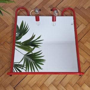 Red Square Mirror With Lights / Wall Vintage Makeup Mirror / Mid ...
