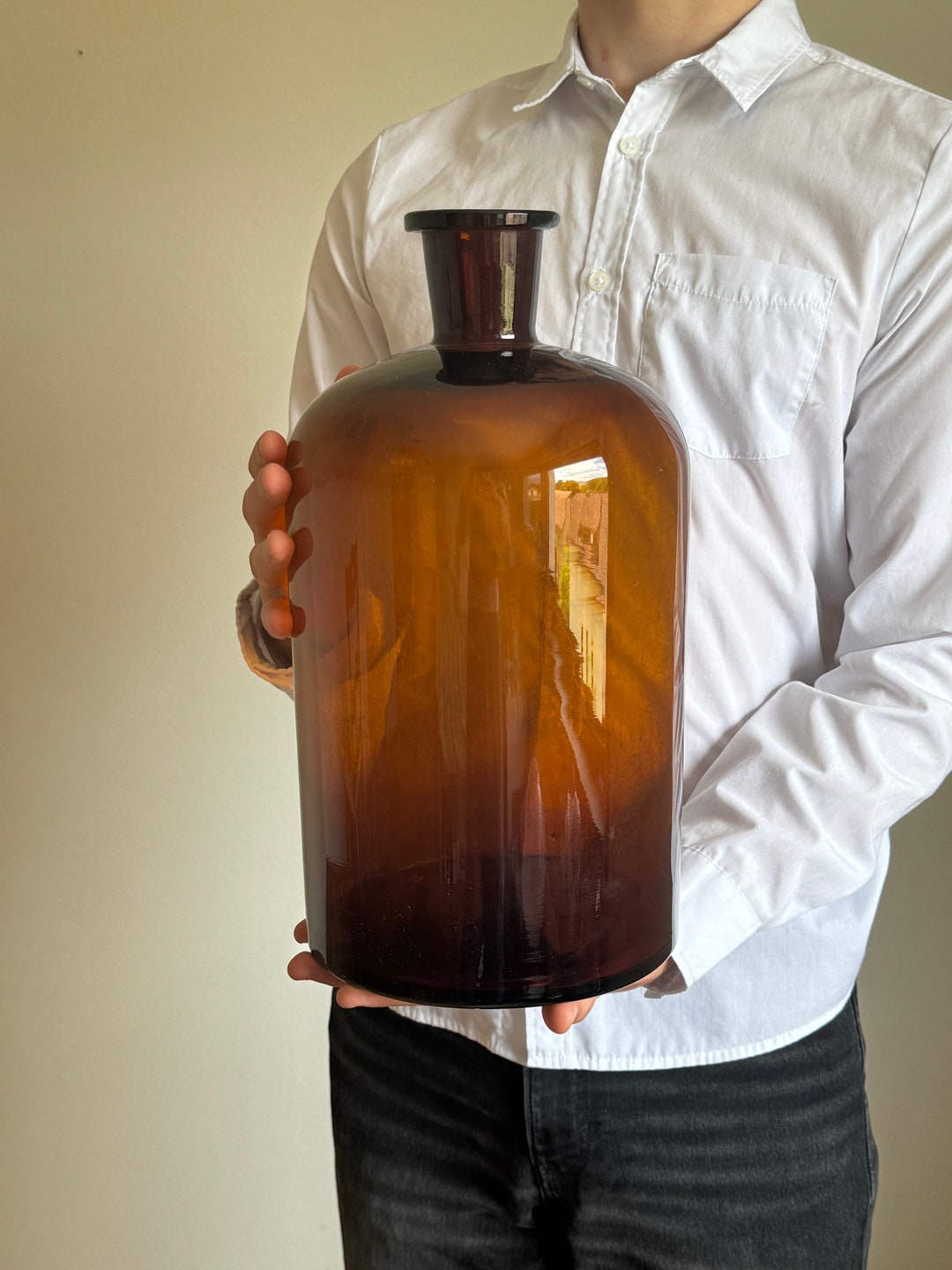 Amber Glass Apothecary Bottle XL Rare Blown Brown / Vintage Dame Jeanne ...
