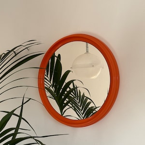 Orange Round Mirror / Vintage Circle Mirror / Mid Century Modern Wall ...