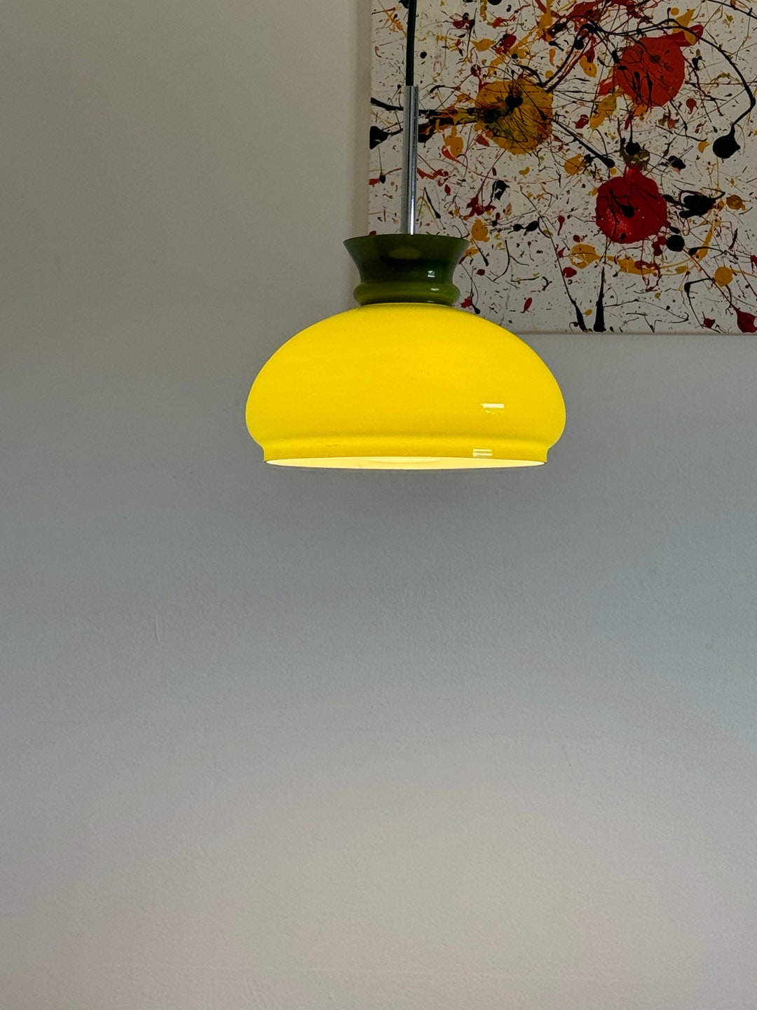 Green Glass Vintage Pendant Lamp / Mid-century Modern Ceiling Light ...