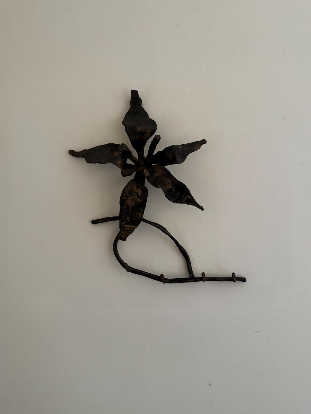 Vintage Hand-forged Wrought Iron Wall Coat Hook / Mid Century Flower ...