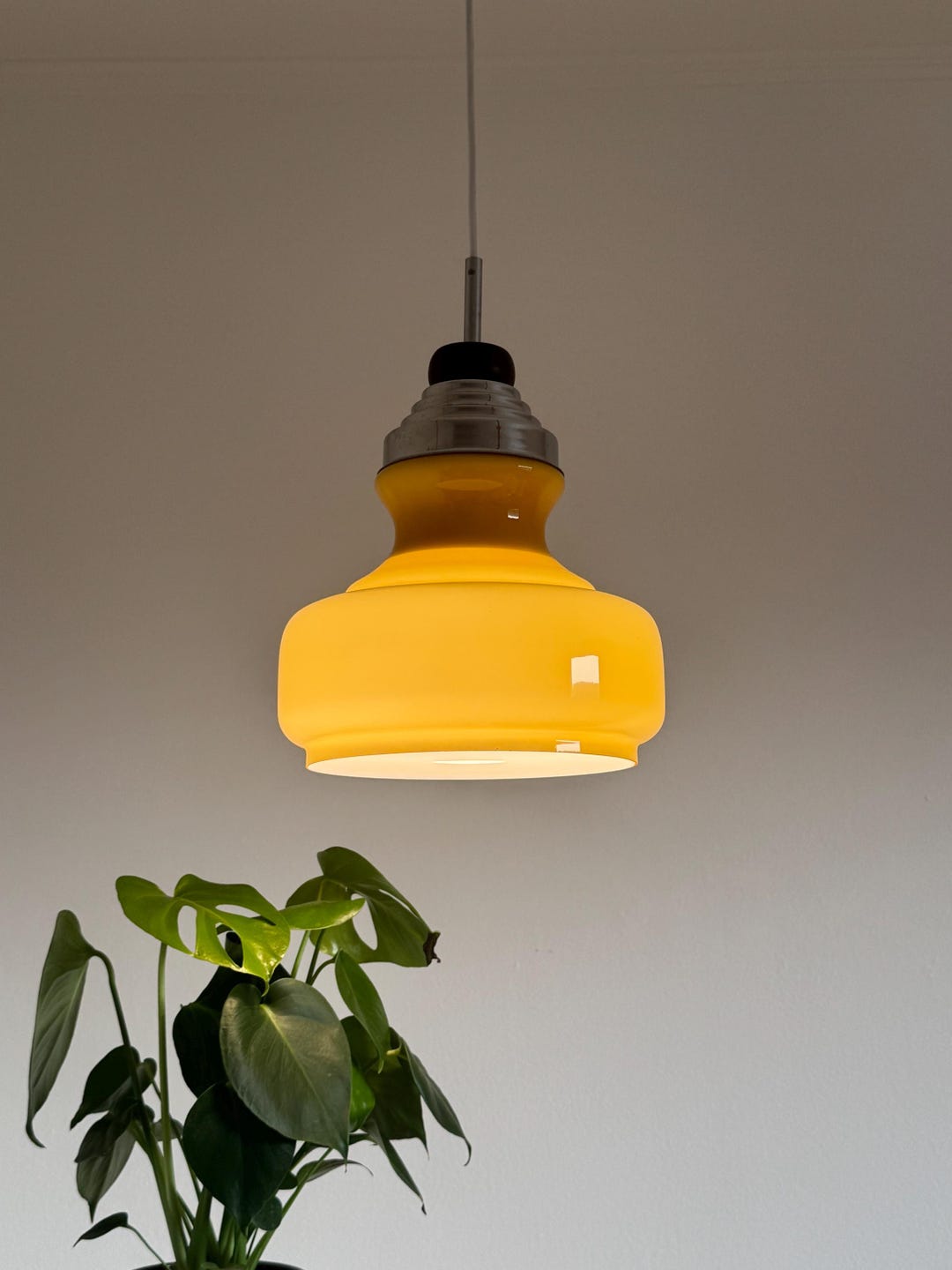 Vintage Mid Century Modern Ceiling Light / Opal Beige Glass Pendant ...