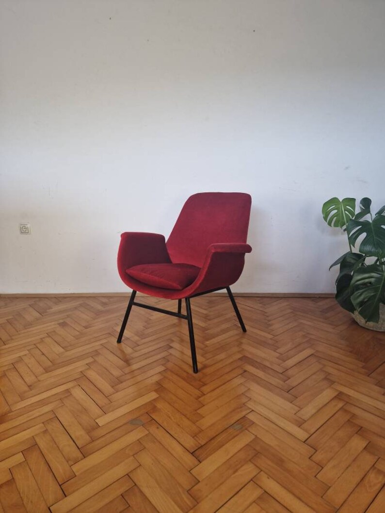 Mid Century Modern Armchair / Red Fabric / Alvin Lustig Style - Etsy
