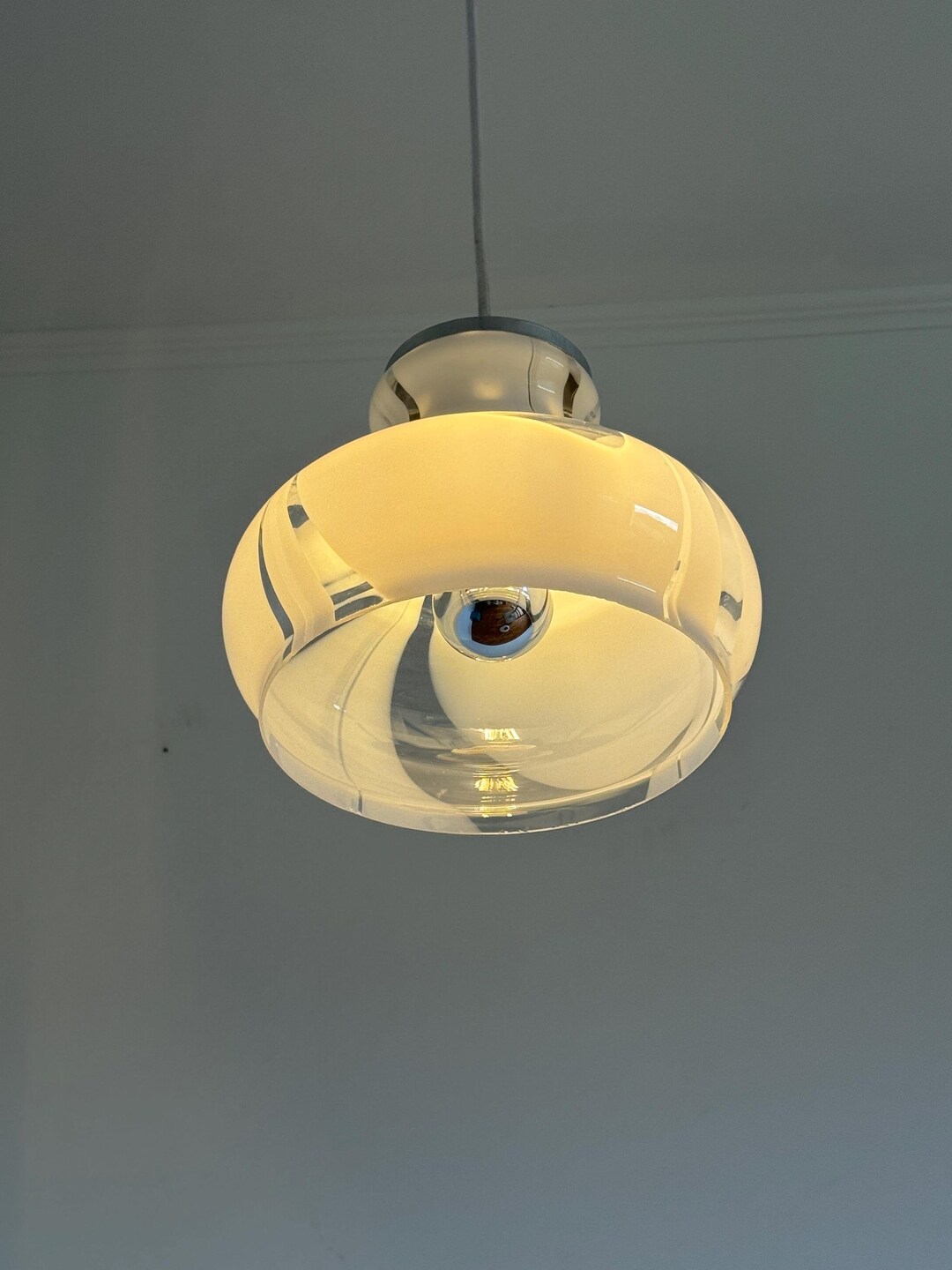 Mid-century Italian Glass Ceiling Light / White Glass / Vintage Pendant ...
