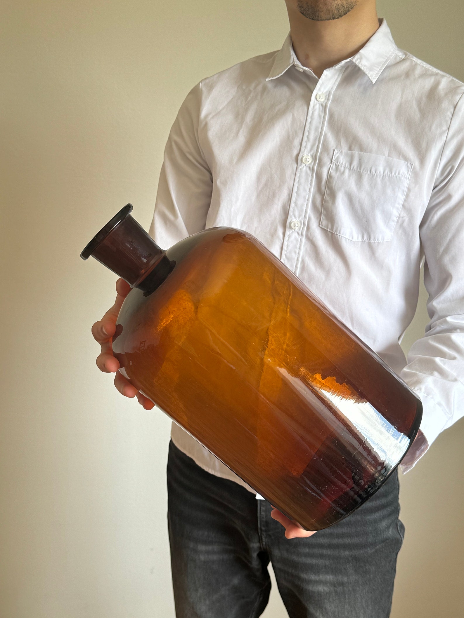 Amber Glass Apothecary Bottle XL Rare Blown Brown / Vintage Dame Jeanne ...
