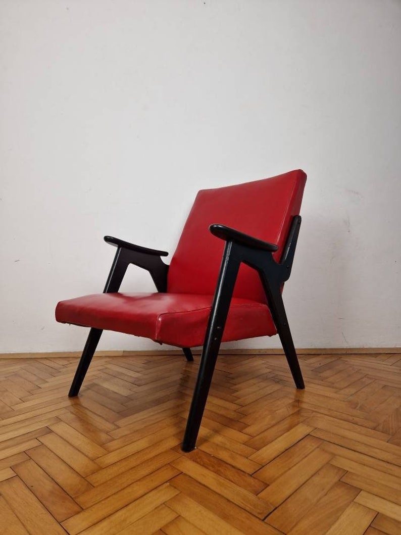 Vintage Red Meblo Armchair / Retro Lounge Armchair / - Etsy