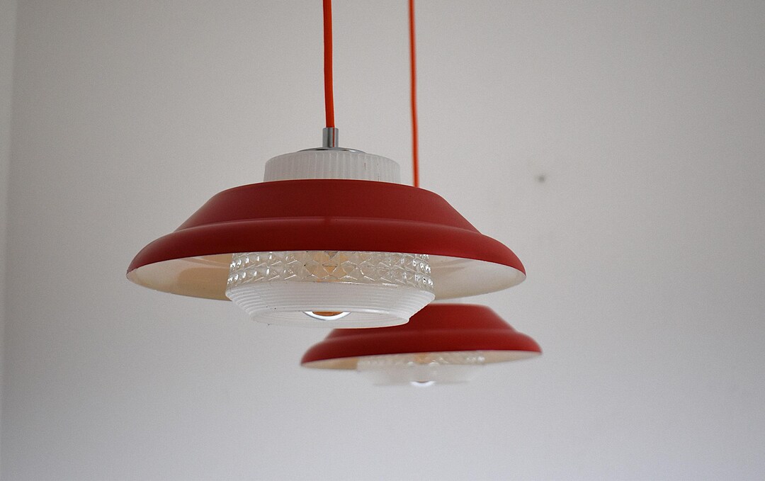 1 of 2 Mid Century Modern Red Ceiling Lamp / Vintage Pendant Light ...
