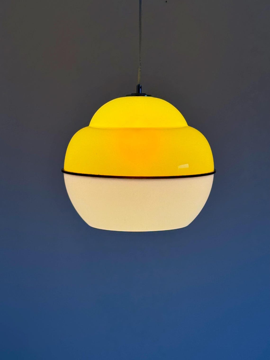 Vintage Plastic Pendant Lamp / Yellow White Ceiling Lamp / Mid Century ...