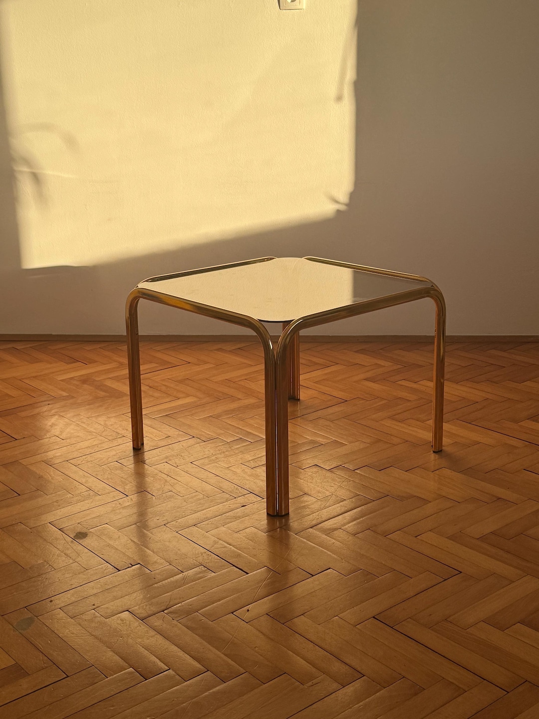 Vintage 80s Gold and Smoked Glass Coffee Table / Mid-century Modern ...