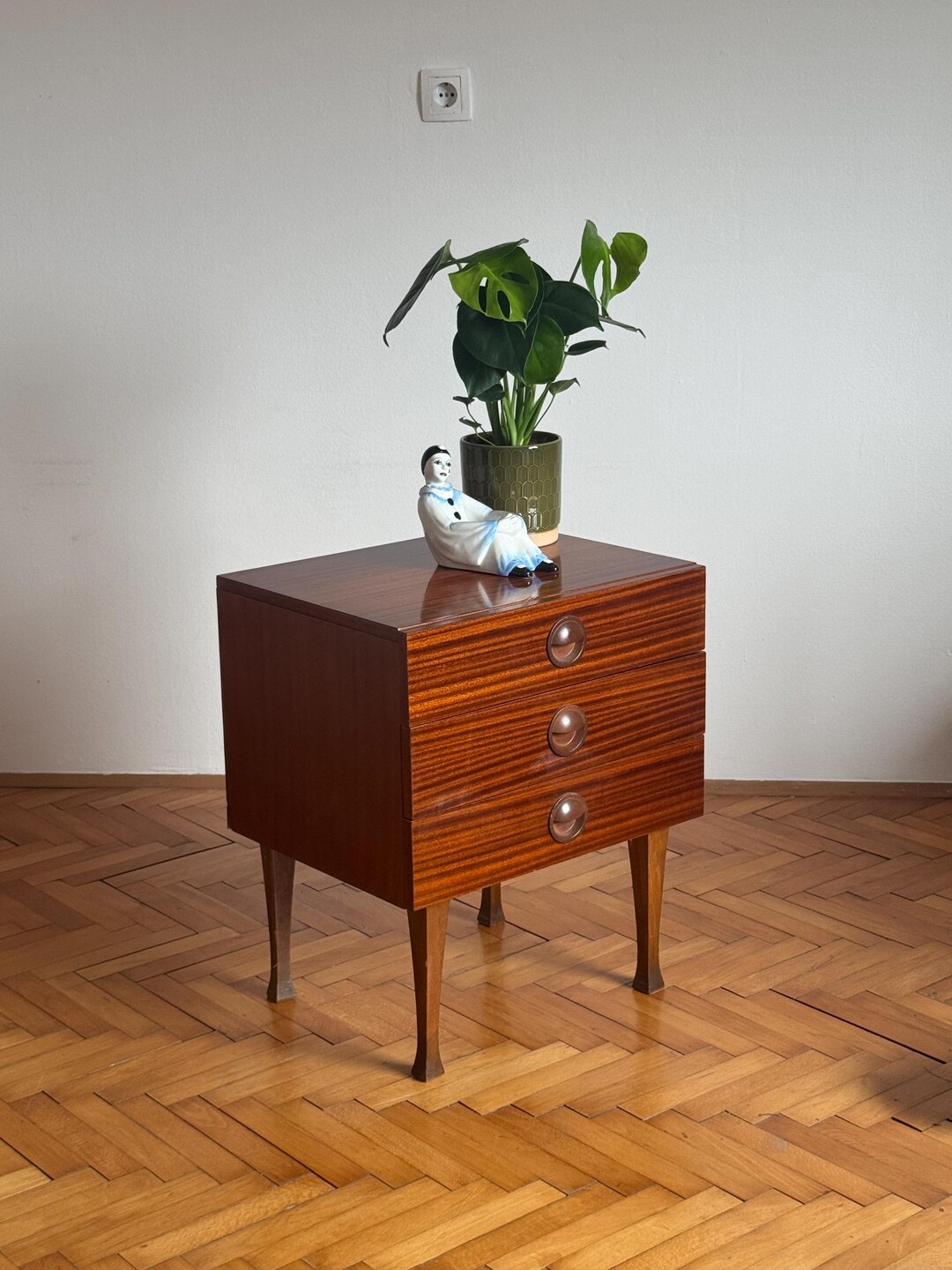 Vintage Wooden Nightstand / Mid-century Modern Bedside Table With Three ...