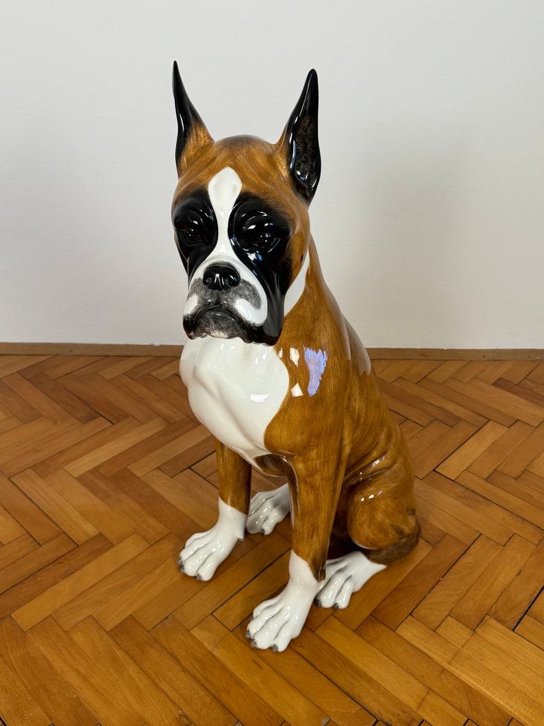 Boxer Dog Ceramic Statue / Vintage Porcelanin Life Size Dog Figurine ...
