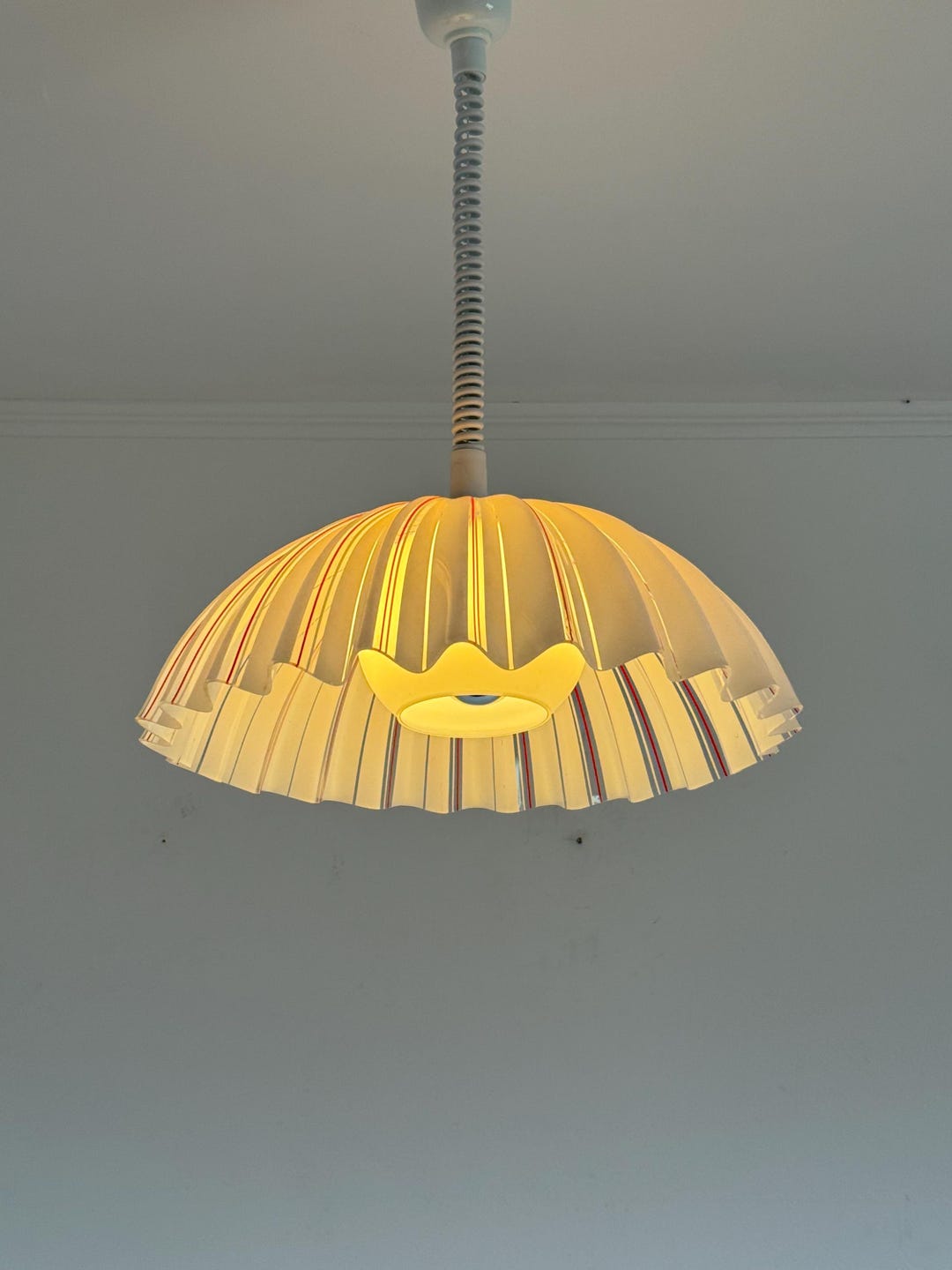 Vintage White & Red Unique Pendant Light / Mid Century Modern Wavy ...