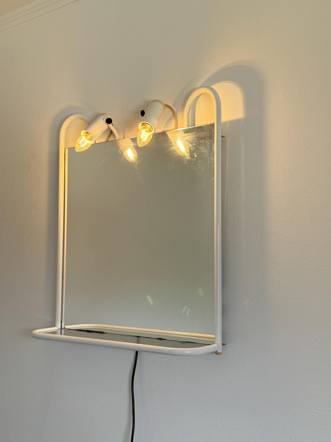 White Square Mirror With Lights / Wall Vintage Makeup Mirror / Mid ...